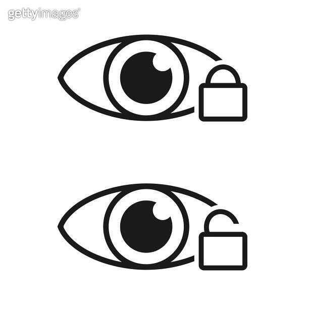 Eye icon with padlock sign. View lock. Security, protection, privacy ...