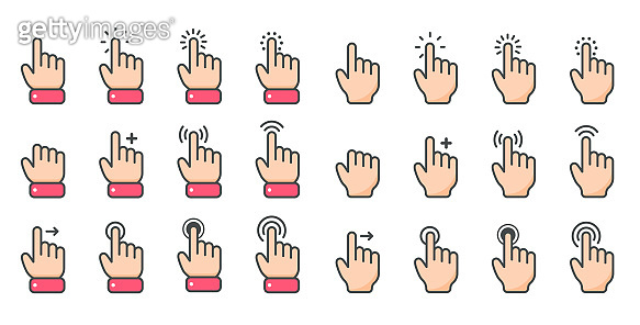 Vector cartoon finger mouse cursor in various gestures for mobile touch ...