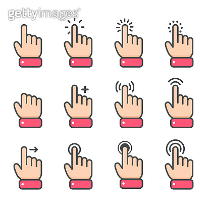 Vector cartoon finger mouse cursor in various gestures for mobile touch ...