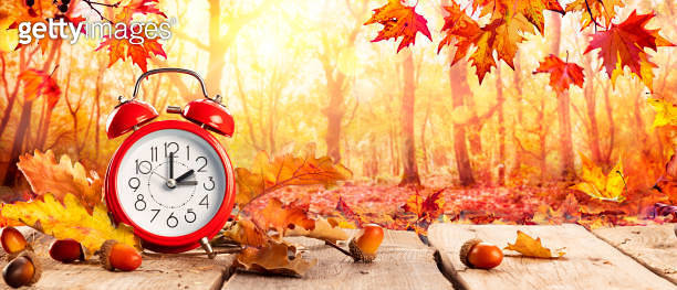 Fall Back Time - Daylight Savings Time - Clock Alarm And Leaves In ...