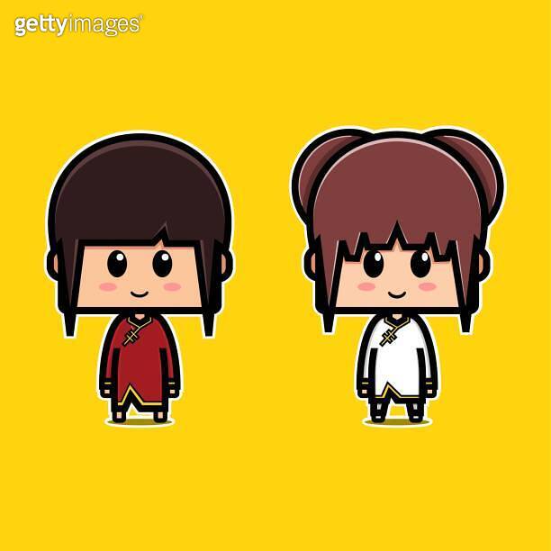 Two cute chinese girl character design concept. 이미지 (1342104015) - 게티이미지뱅크