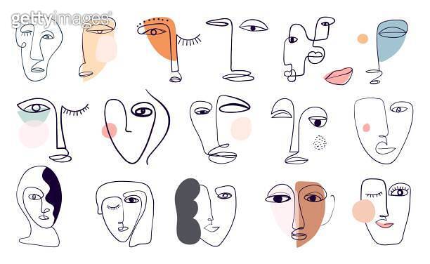 Abstract modern elements collection with various faces, portraits ...