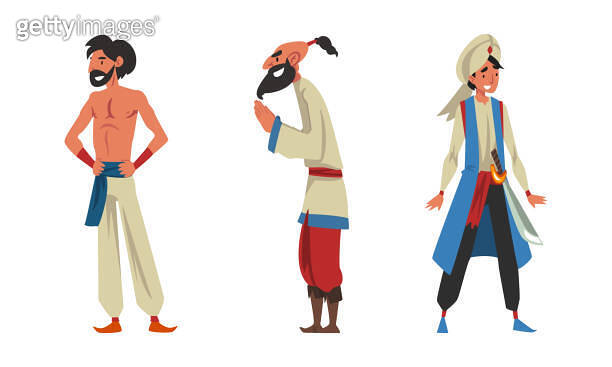 Young Man Sultan in Turban from Arabian Fairy Tale Character Vector Set ...