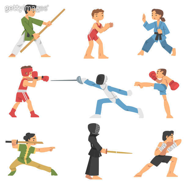 People Character Engaged in Combat Sport or Fighting Sport Competing ...