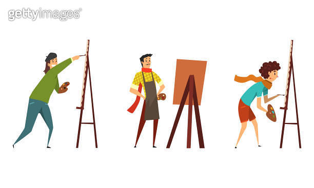 Man Artist Painting on Canvas or Paper with Drawing Easel Using Brush ...