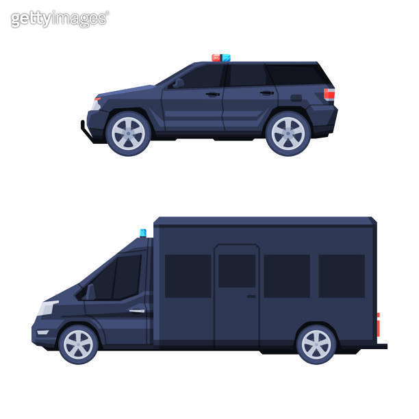 Presidential Motorcade and Government Motor Vehicle Side View Vector ...