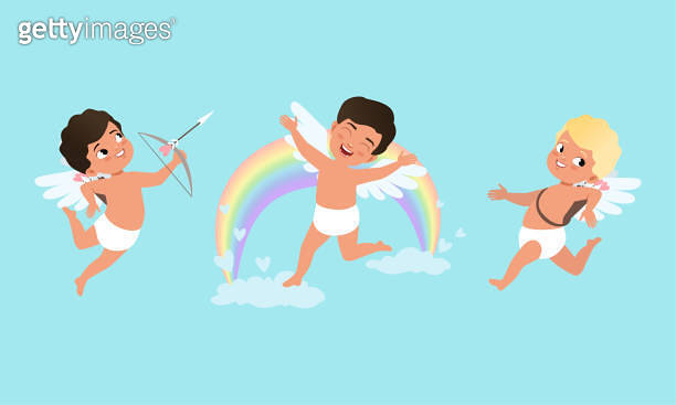 Cute Joyful Baby Cherubs Set, Cute Lovely Boys Cupid Characters in Different Actions Cartoon ...