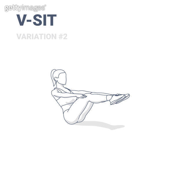 V-Sit Female Home Workout Exercise Guide Outline Concept or Navasana ...
