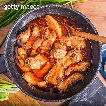 Chinese red braised spare ribs. Braised pork, brisket and ribs in red ...