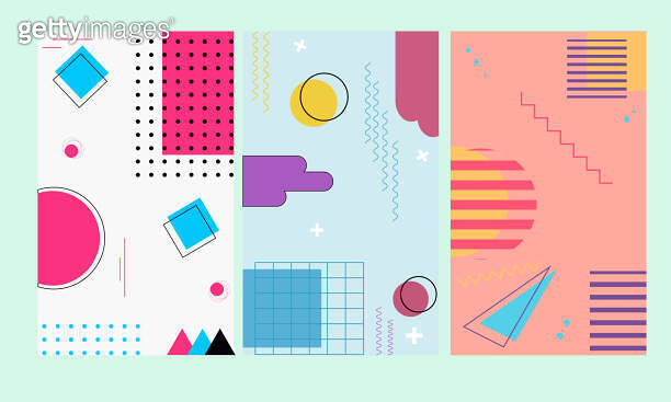 80s bright colorfully geometry abstraction splash banner postcard ...