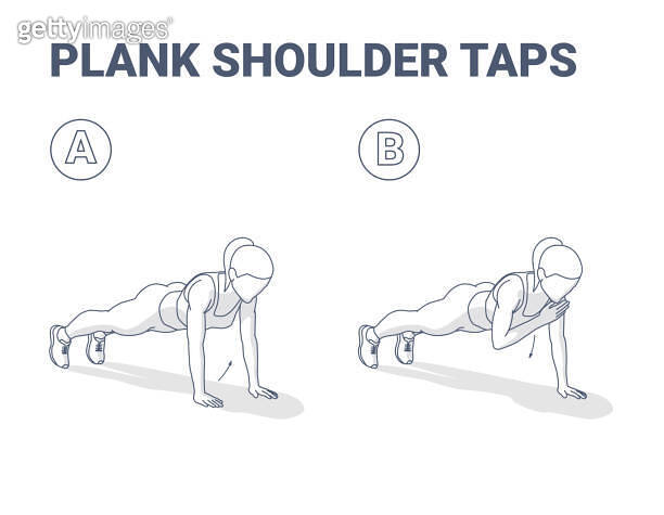 Plank Shoulder Taps Woman Home Workout Exercise Guidance. Female Doing ...