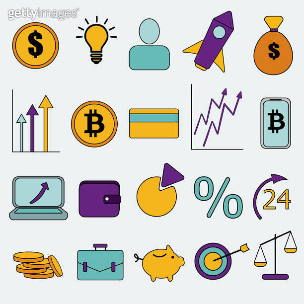 Finance, Business, Banking, Management, Economics icons yellow, purple ...
