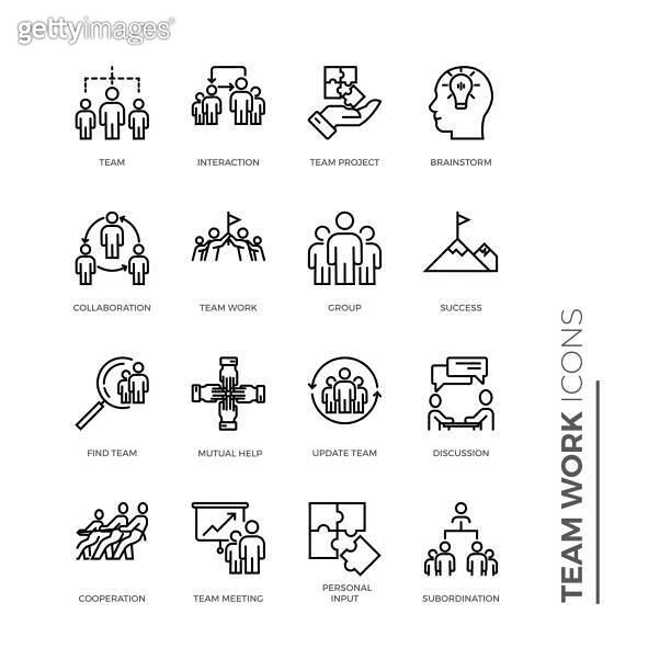Simple Set of Team Work Related Vector Line Icons. Contains such Icons as Cooperation ...