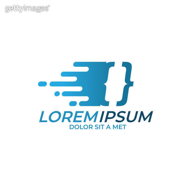 Coding logo with fast motion on flat style design illustration vector ...