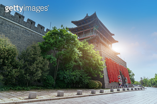 City walls, ancient buildings and streetscape of Dongchang ancient city ...