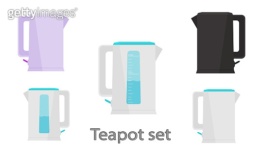 A set of simple electric kettles in different colors and options ...
