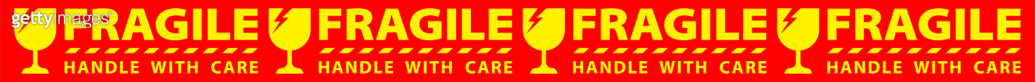 sticker fragile handle with care, horizontal red fragile warning label ...