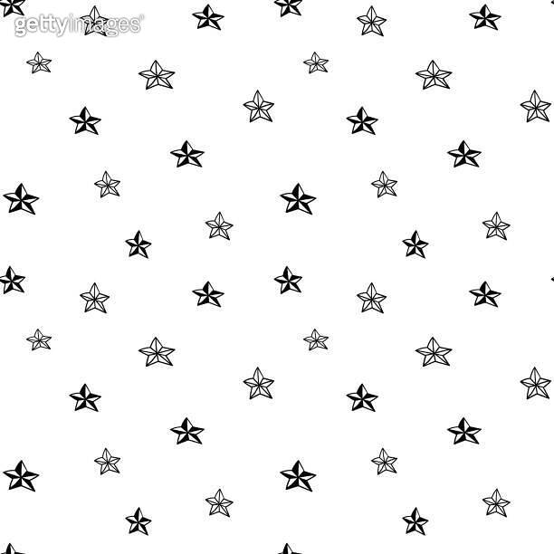 Star seamless pattern, black and white hand-drawn astral doodle digital ...