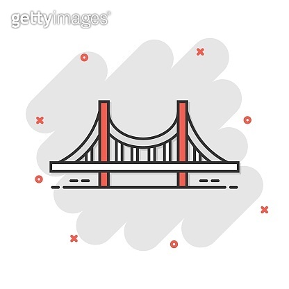 Bridge sign icon in comic style. Drawbridge vector cartoon illustration ...