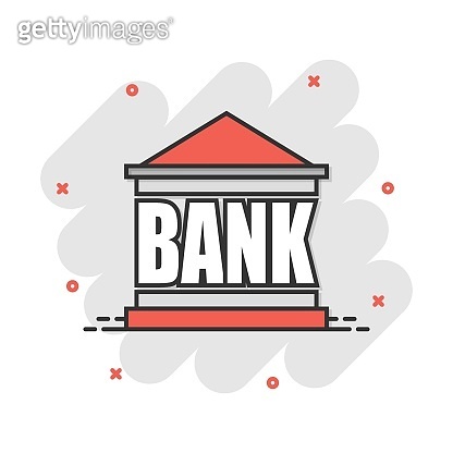 Vector cartoon bank building icon in comic style. Bank sign ...