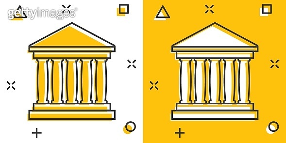 Vector cartoon bank building icon in comic style. Bank sign ...