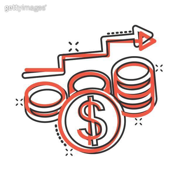 Income rate increase icon in comic style. Finance performance cartoon ...