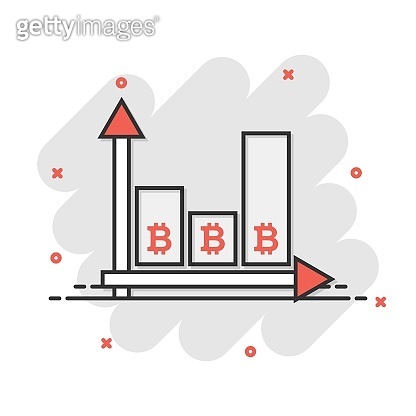 Bitcoin growth icon in comic style. Blockchain cartoon vector ...