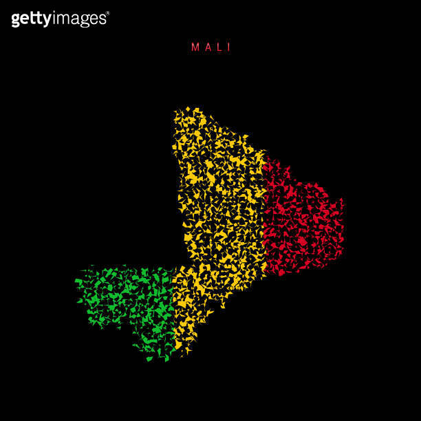 Mali flag map, chaotic particles pattern in the Malian flag colors ...