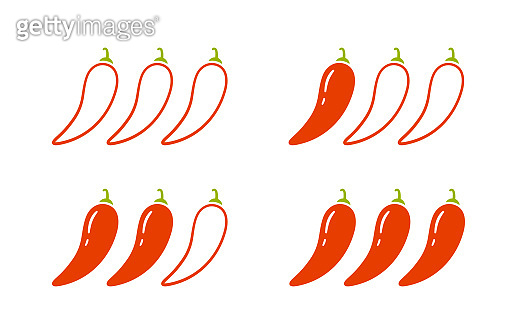 Spice level marks - mild, spicy and hot. Red chili pepper. Chili level ...