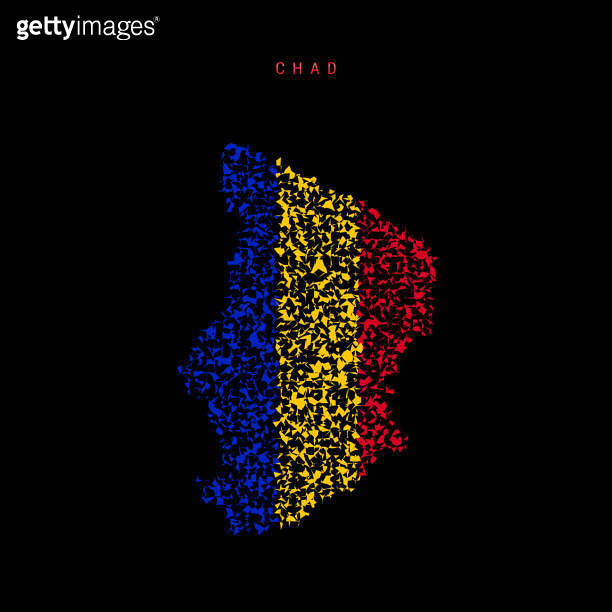 Chad flag map, chaotic particles pattern in the Chadian flag colors ...