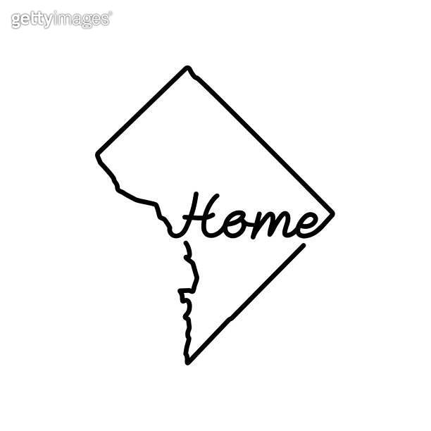 Washington DC outline map with the handwritten HOME word. Continuous ...