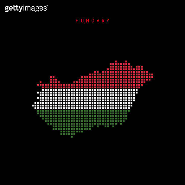 Square dots pattern map of Hungary. Dotted pixel map with flag colors ...