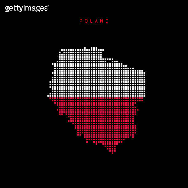 Square dots pattern map of Poland. Dotted pixel map with flag colors ...