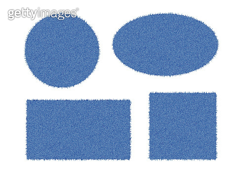 Set of denim shapes. Torn jean patches - circle, square, oval and ...