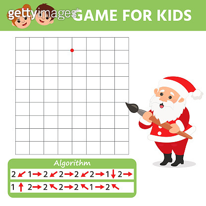 Game for kids. Santa Claus. Draw a picture according to the algorithm ...