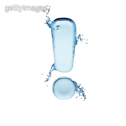 Exclamation mark water splash alphabet isolated on white. 3D rendering ...