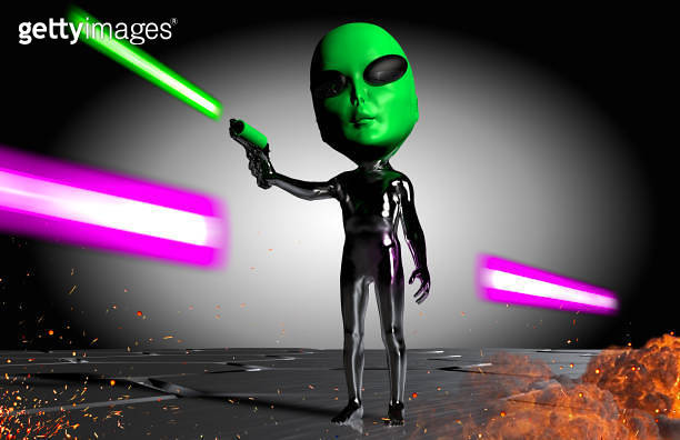 Alien Shooting Laser with Gun 이미지 (1301989137) - 게티이미지뱅크