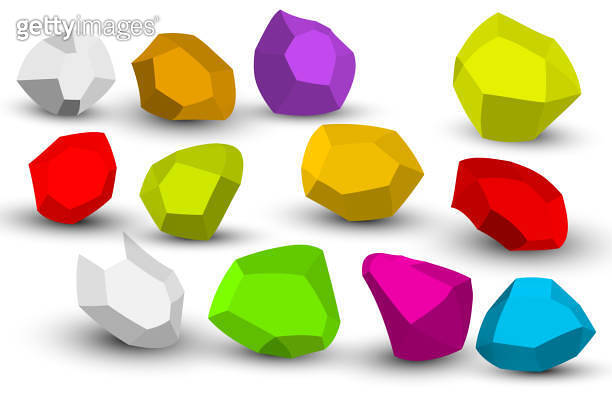 Cartoon stones. Rock stone isometric set. Colorful boulders, natural ...