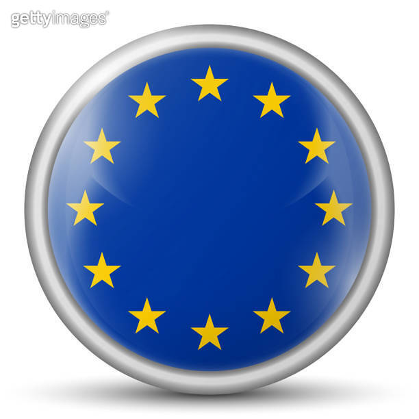 Glass light ball with European Union flag. Round sphere, template icon ...