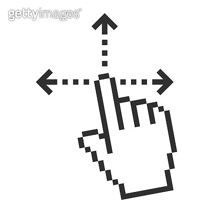 Pixelated hand cursor with dotted line arrows pointing in different ...