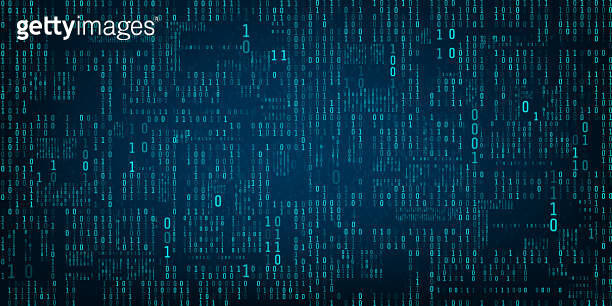 Matrix of binary numbers. Binary computer code. Futuristic or sci-fi backdrop. Flow of blue ...