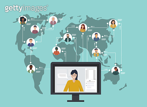 Colleagues from different countries work together online. Working and ...