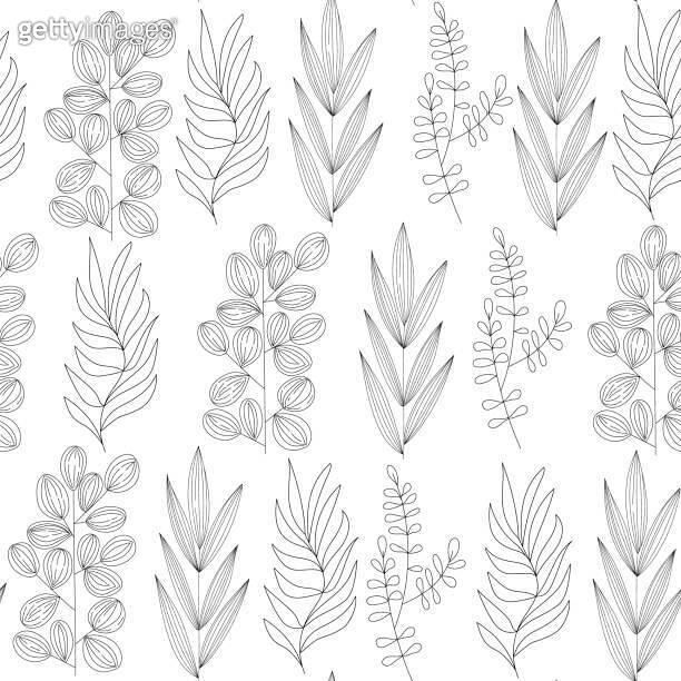 Seamless pattern of different types of field grasses and branches ...