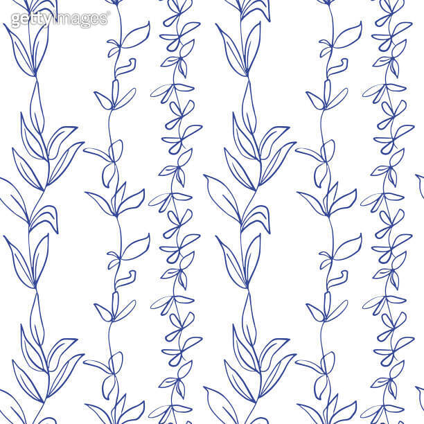 Simple seamless pattern of different types of field grasses, branches ...
