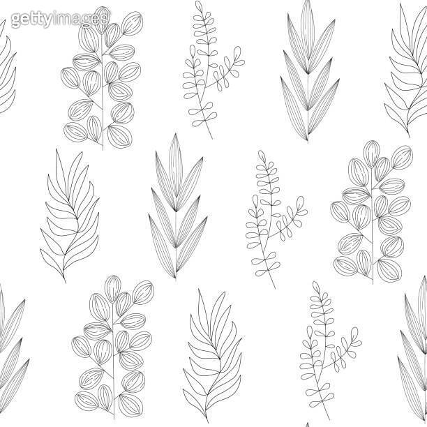 Seamless pattern of different types of field grasses and branches ...