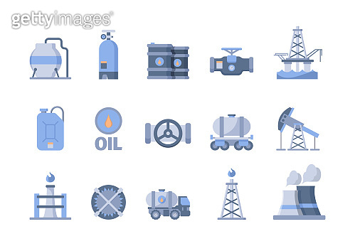 Oil and gas production icons. Nature exploration blue gas oil ...
