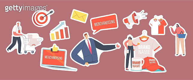 Set of Stickers Merchandising. Characters with Promotional Products for ...