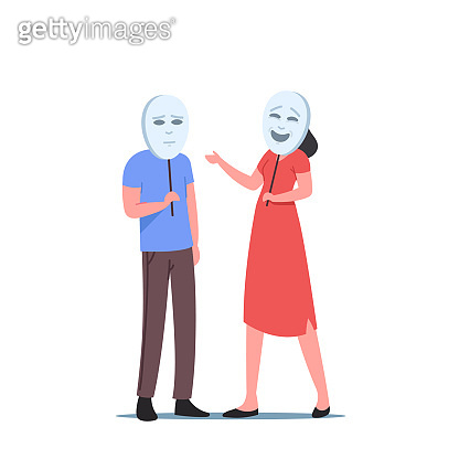 Businessman and Businesswoman Characters Hiding Face under Mask Hiding ...