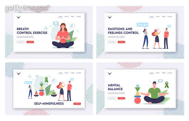 Self-mindfulness, Control Landing Page Template Set. Characters Keep ...