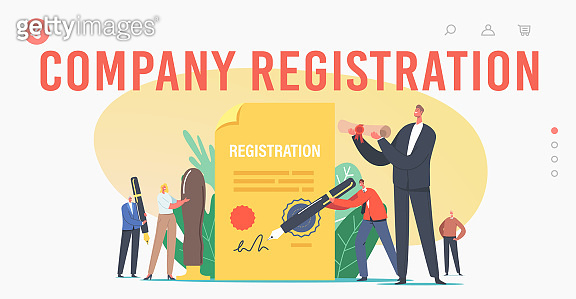 Company Registration Landing Page Template. Tiny Characters Signing ...